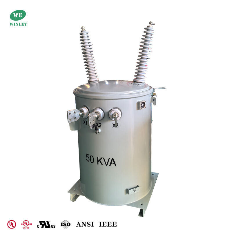 50kva Single Phase Pole Mounted Transformer Oil Immersed 43800v To 120v ...