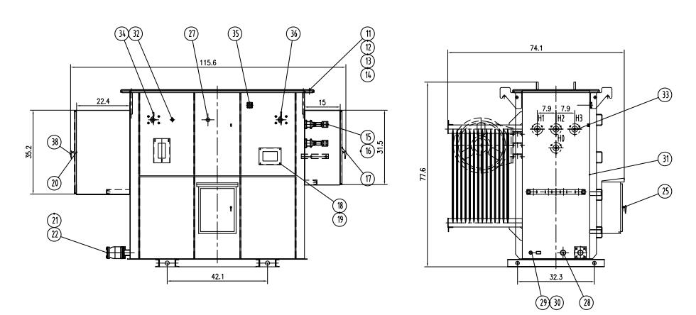 3000KVA Three Phase Oil Type Transformer 22800V To 4160V KNAF