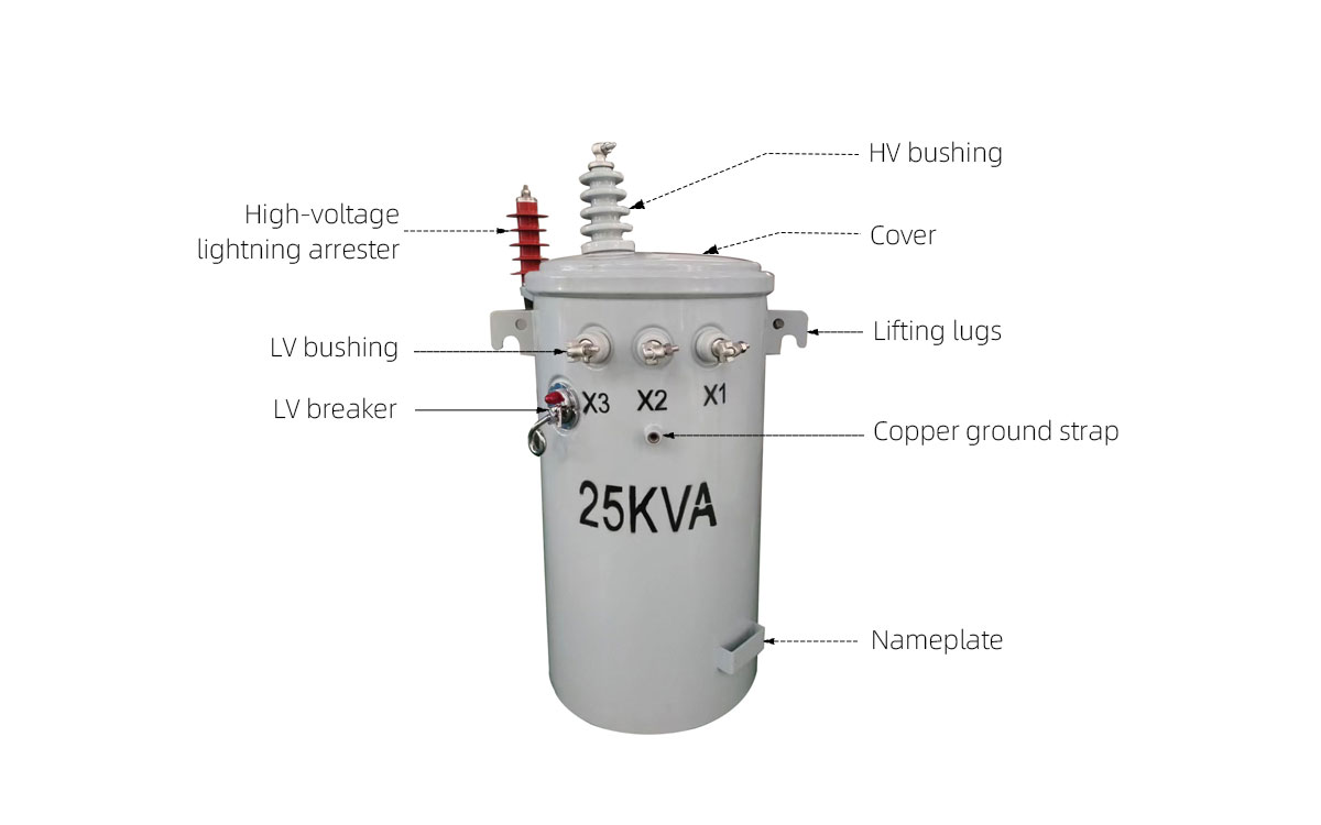 Single Phase Step Down Distribution Pole Mounted Transformer 167kva 35kv