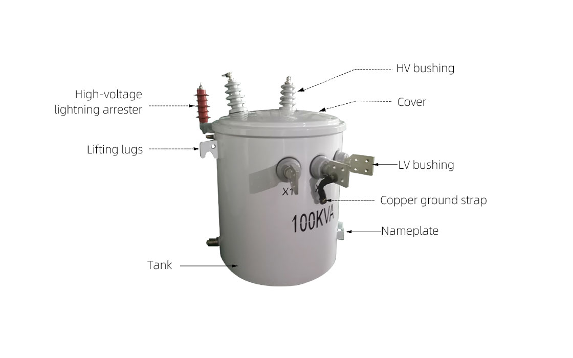 100Kva Single Phase Pole Mounted Oil Type Transformers 13.8Kv to 0.24Kv