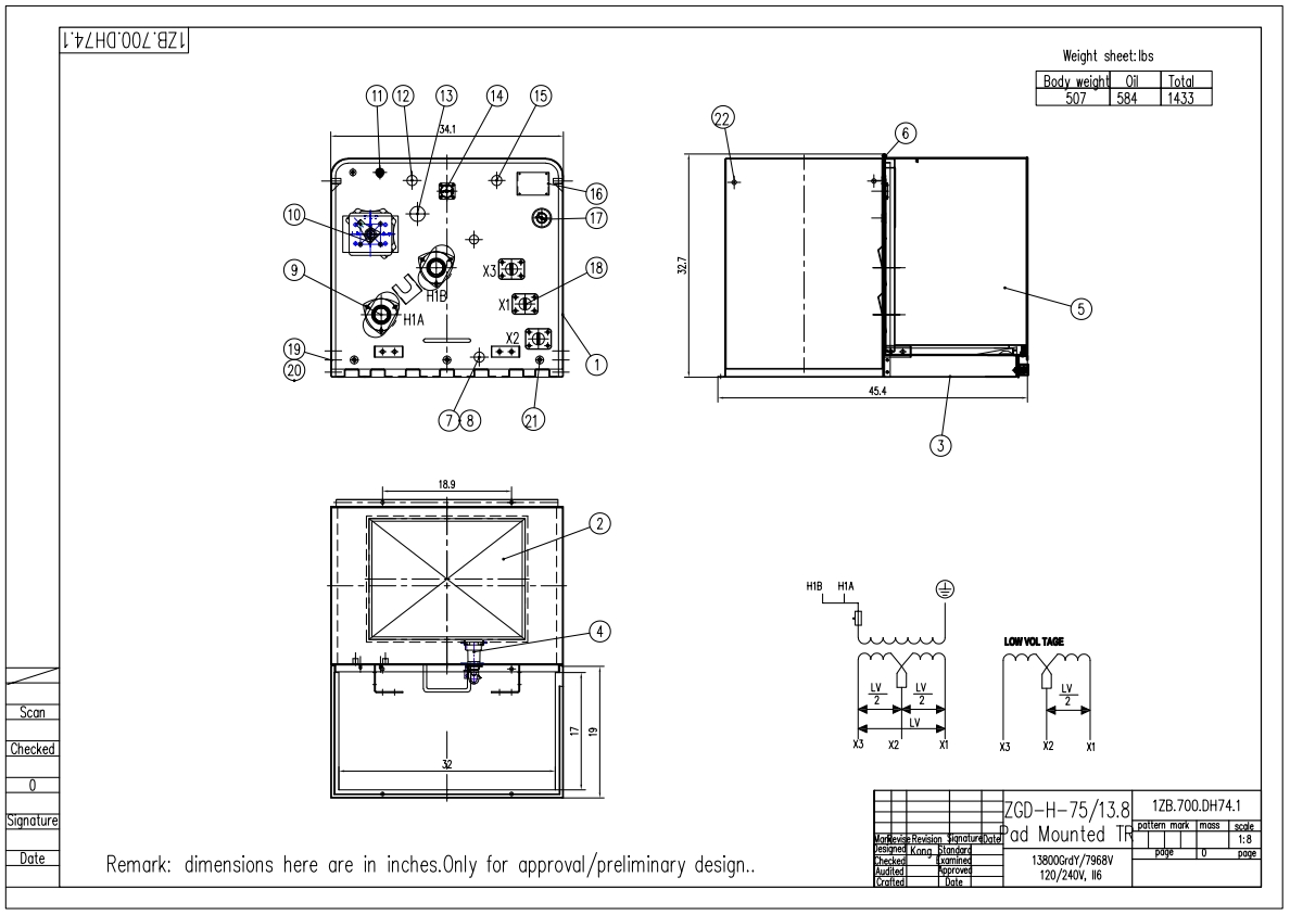 Single Phase Pad Mounted Transformer Step Down 75Kva 13.8Kv To 208v