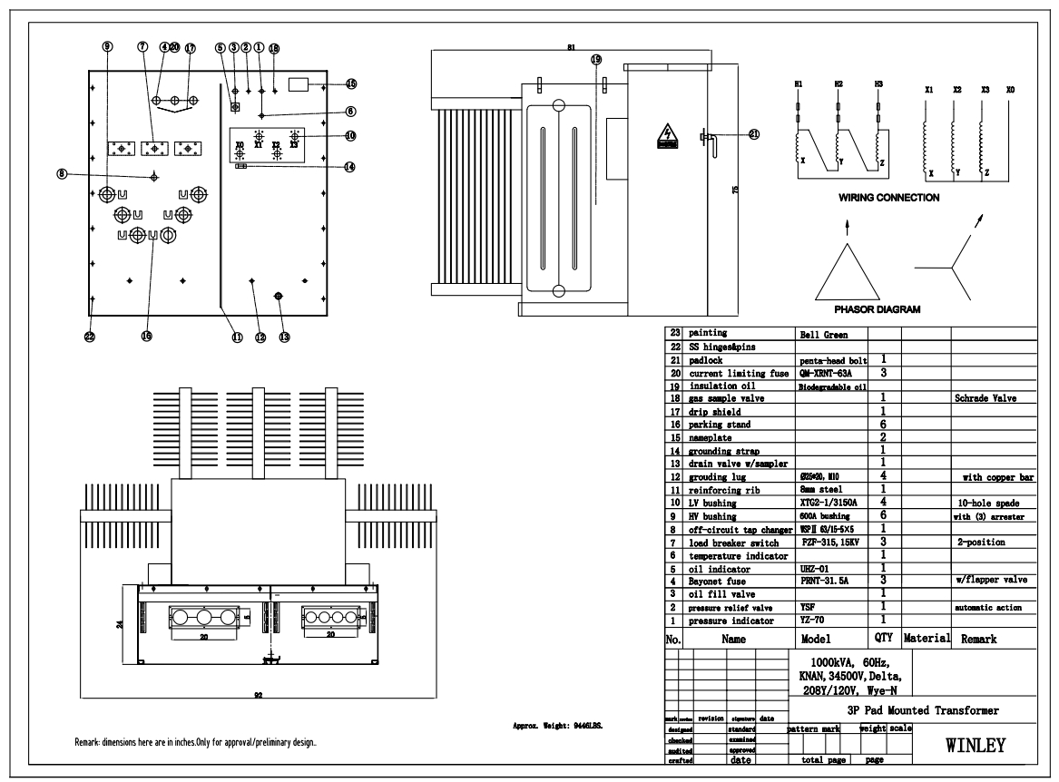 Oil Immersed Electrical Pad Mounted Transformer Three Phase 1000kva