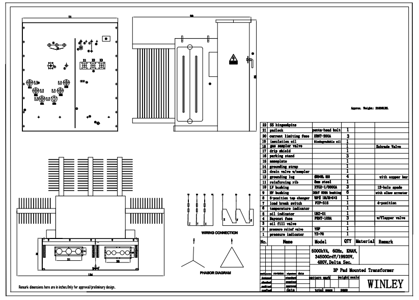 5000 KVA Pad Mount Three Phase Oil Immersed Distribution Transformer 35kv