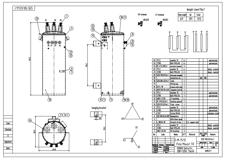 Three Phase Pole Mounted Distribution Transformer 3P Oil Immersed ...