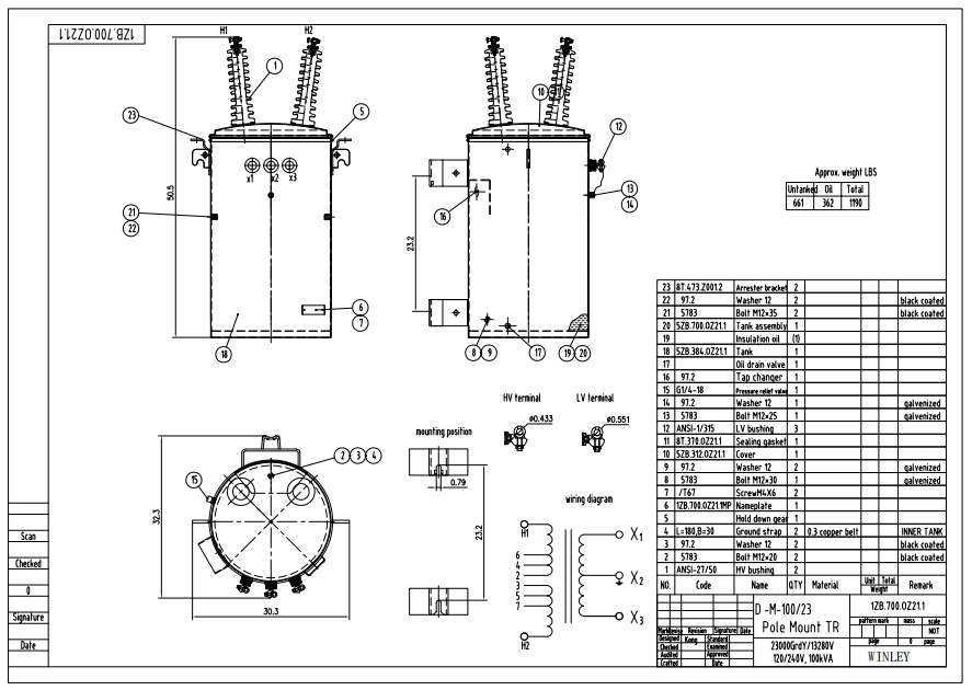 Single Phase Pole Mounted Transformer 23KV To 240V Meet ANSI IEEE Standards