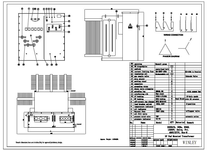 3 Phase Pad Mounted Distribution Transformer 3750 Kva 13.2KV Dead Front ...