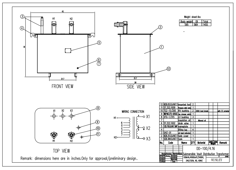 100KVA Single Phase Submersible Distribution Transformer 4160V To 240V ...