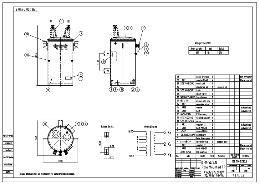 75 Kva Single Phase Pole Mounted Transformer IEEE/ANSI Standards 12470V ...