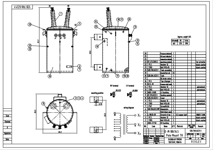 100KVA Single Phase Pole Overhead Distribution Transformer Oil Immersed ...