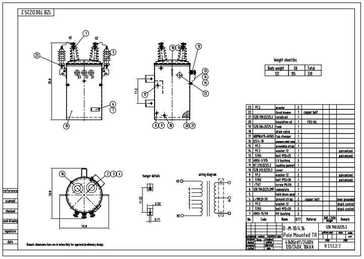 10 Kva ANSI / IEEE Standard Single Phase Pole Mounted Distribution ...