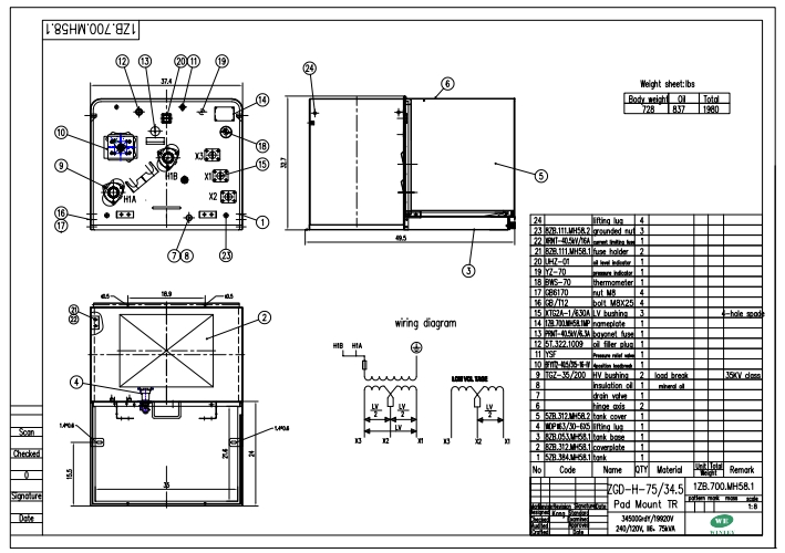 75Kva Single Phase Pad Mounted Transformer Loop Feed 34500GrdY/19920 To ...